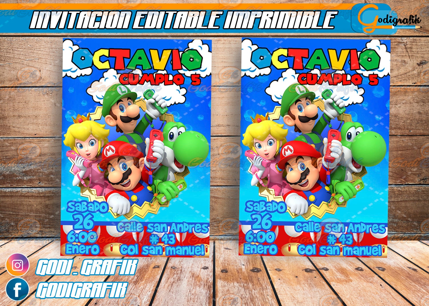 Mario Bros Invitación Edita ble imprimí ble PSD Mario Bros - Etsy México
