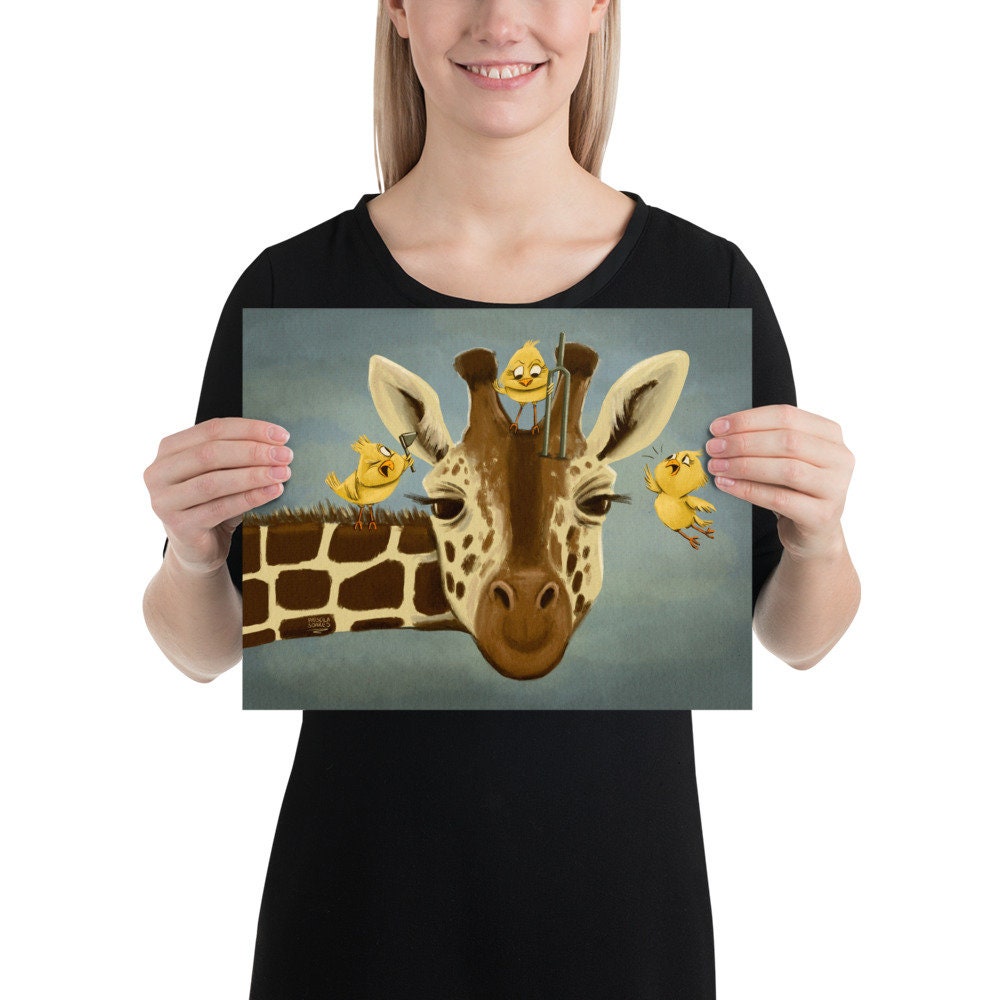 Print - Giraffe Hearing Check With Yellow Birds - Audiology Hearing ...