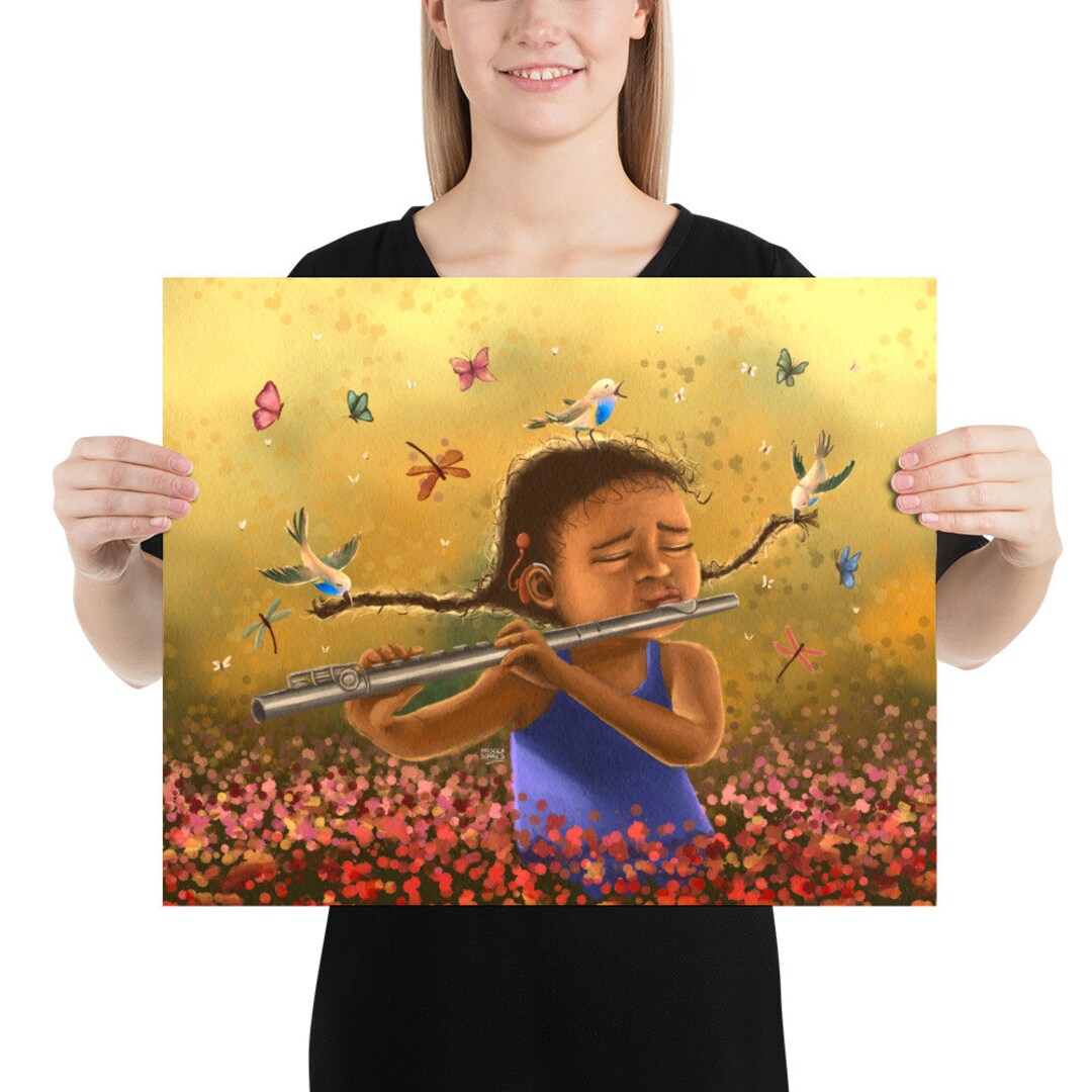 Print - Girl With Cochlear Implant Plays a Spring Song on the Flute - Etsy