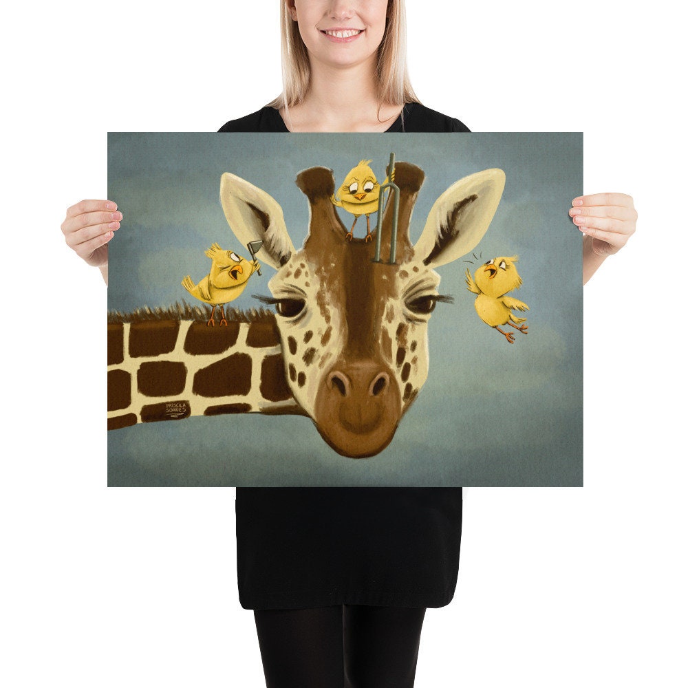 Print - Giraffe Hearing Check With Yellow Birds - Audiology Hearing ...