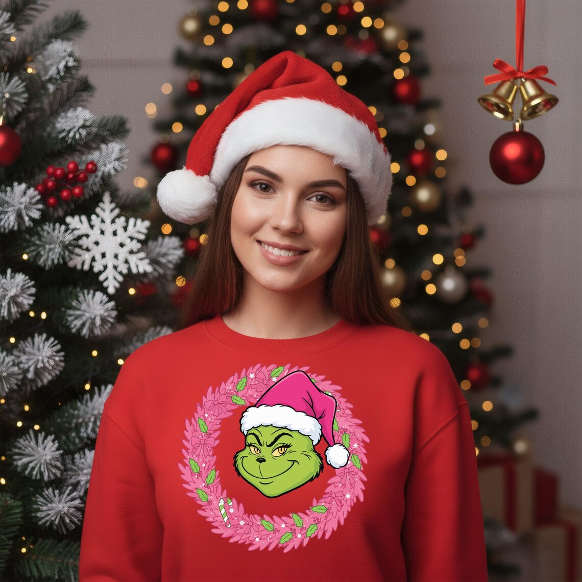 Pink Grinch Christmas Wreath Mascot Vector Bundle: Festive Green Logo ...