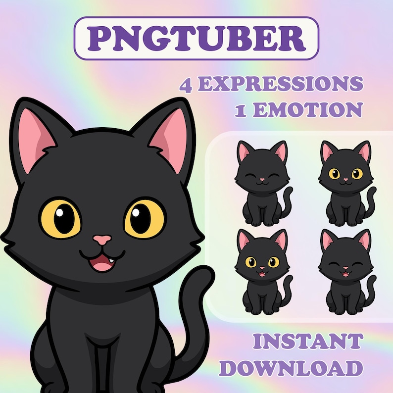 Black Cat Pngtuber Model for Twitch & Youtube Stream (instant Digital ...