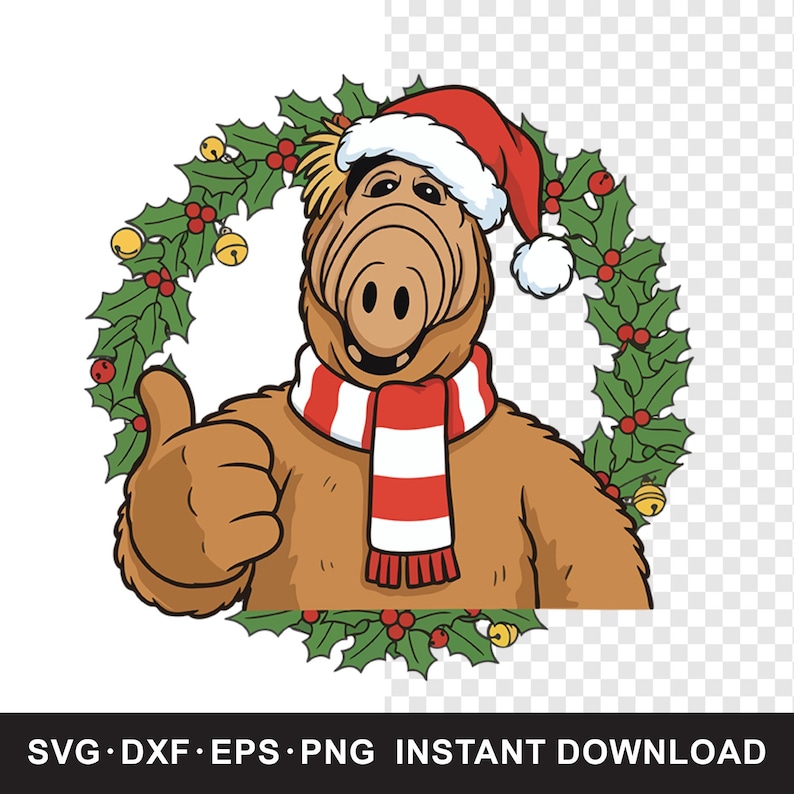 Christmas Alf With Cat Clipart, Melmac Alien Watercolor Art (digital ...