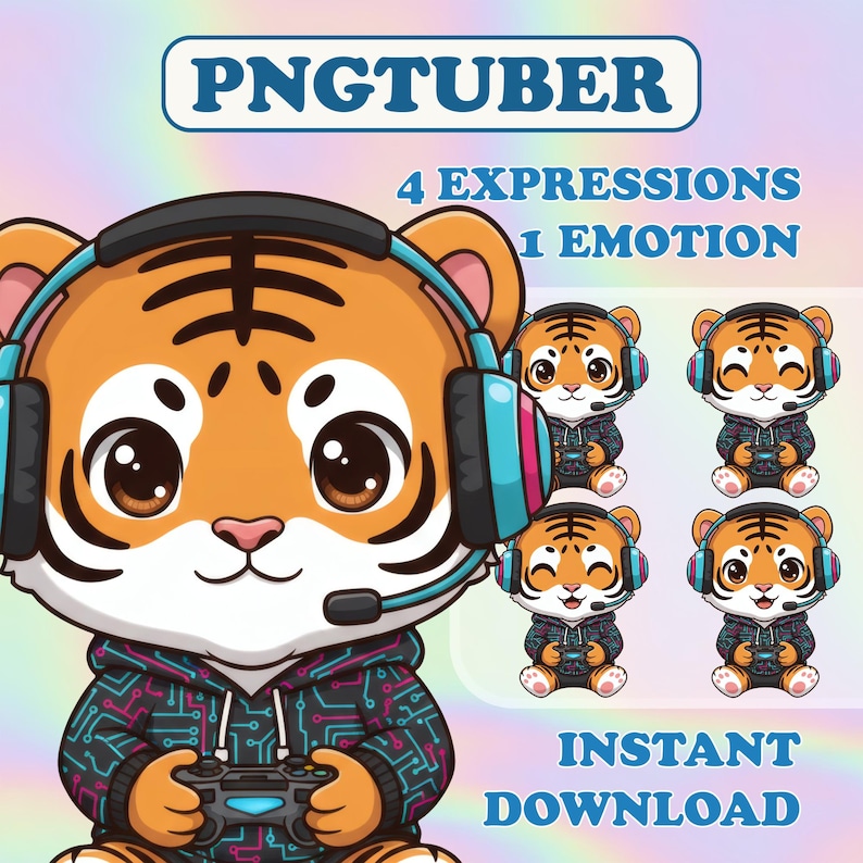 Tiger Gamer in Headphones Pngtuber Model for Twitch & Youtube Stream ...