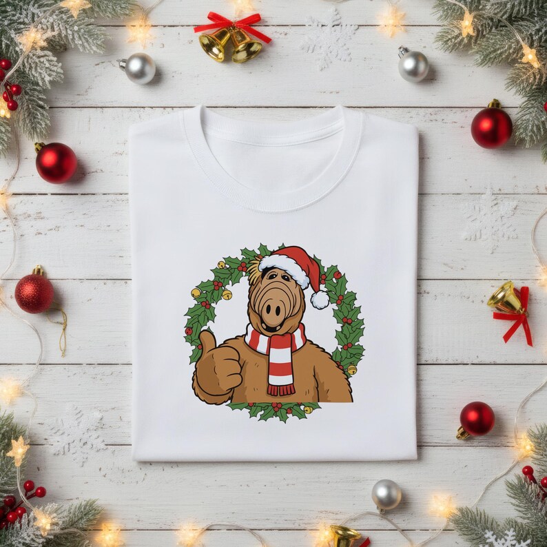 Christmas Alf With Cat Clipart, Melmac Alien Watercolor Art (digital ...