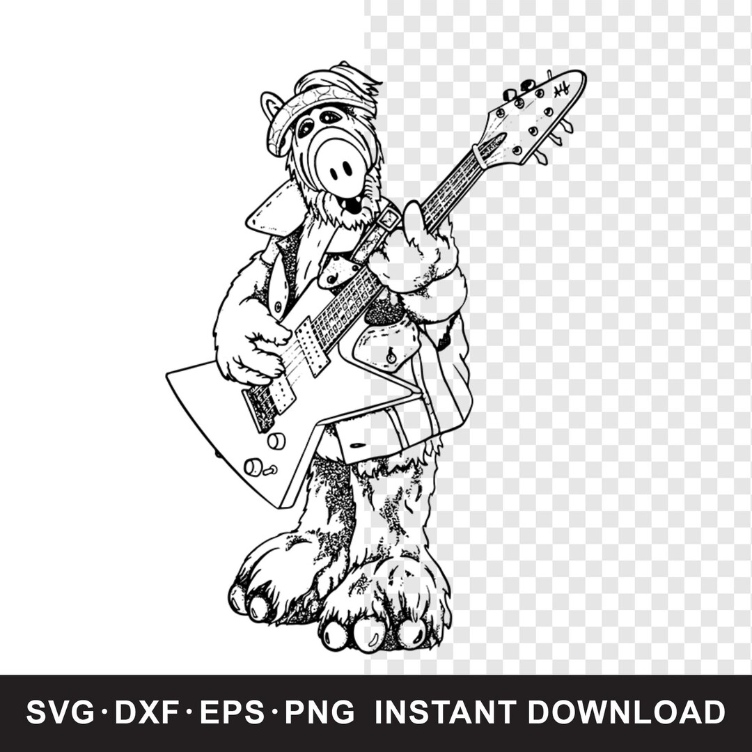 Rockstar Alf With Cat Clipart, Melmac Alien Style Watercolor Art, Cute ...