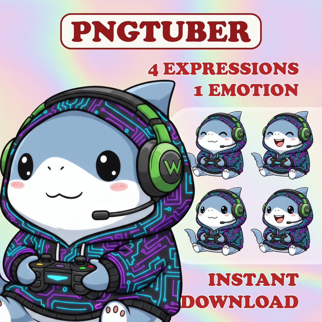 Shark Gamer in Headphones Pngtuber Model for Twitch & Youtube Stream ...