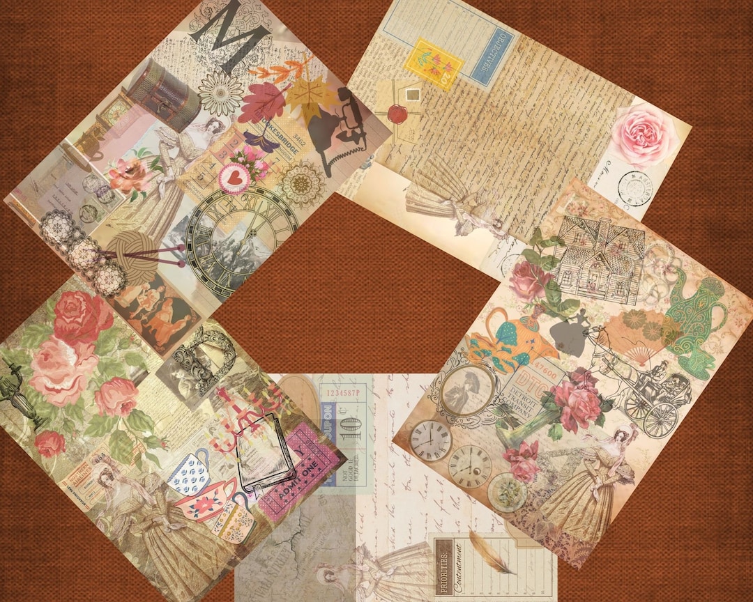 Vin Charms- Vintage Digital Papers - Set of 5 - Etsy
