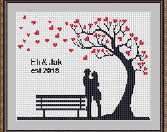 Tree of Life Wedding Cross Stitch Pattern, Personalized Mr & Mrs (PDF ...
