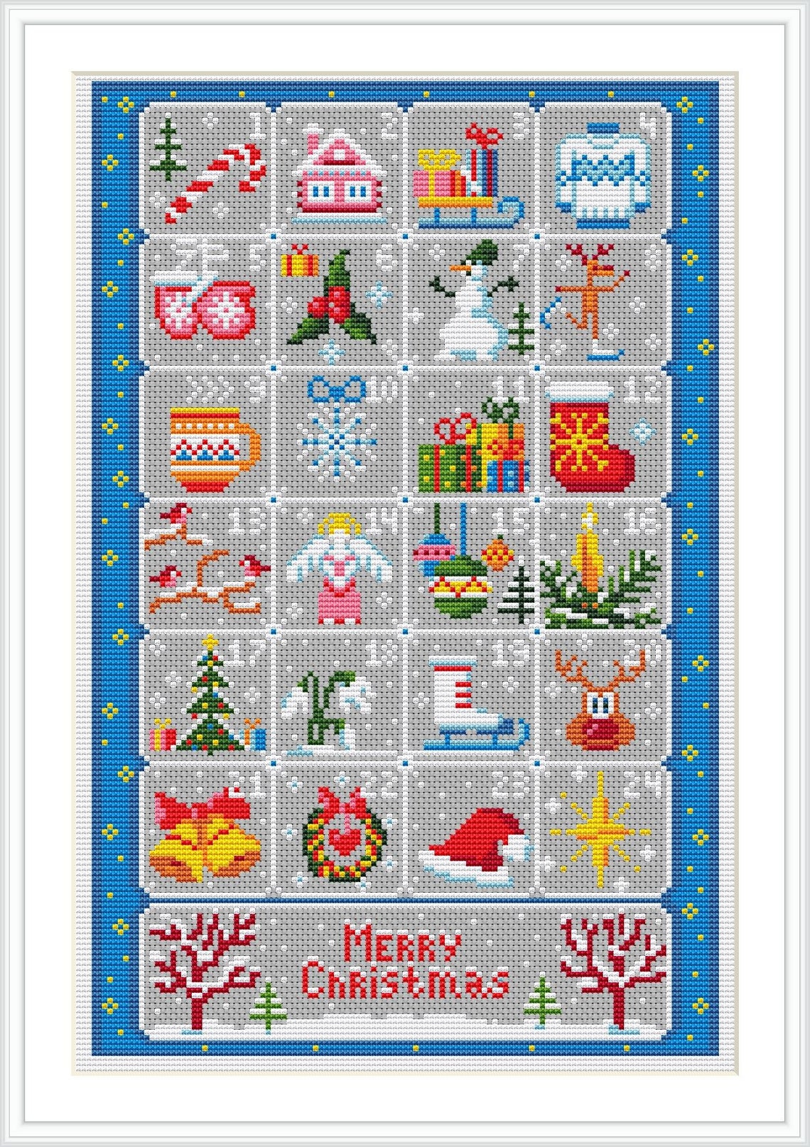 Advent Calendar Cross Stitch, Holiday Cross Stitch, Christmas Sampler ...