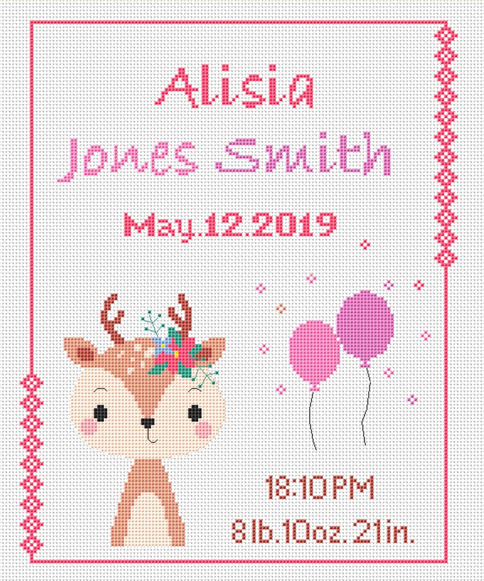 Baby Birth Announcement Cross Stitch Pattern Girl Nursery Decor Counted ...
