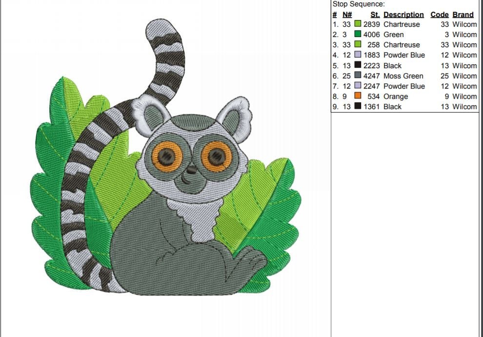 Lemur Embroidery Designs Embroidery Patterns Animals | Etsy