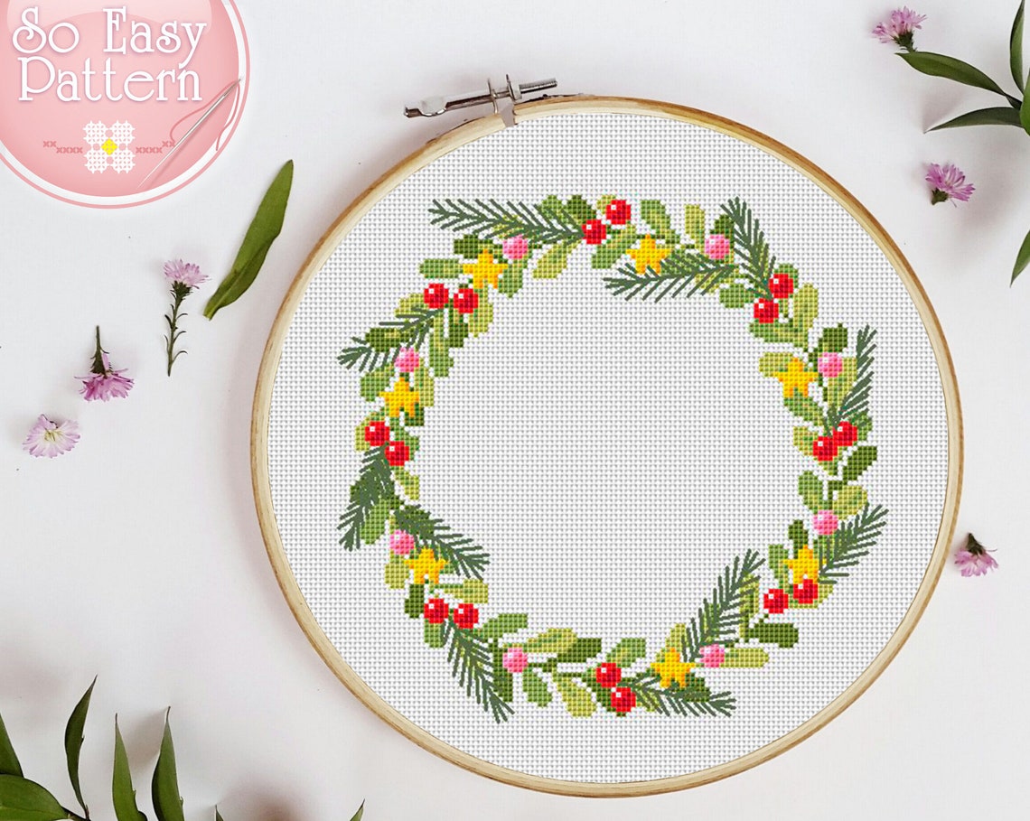 Floral Wreath Cross Stitch Pattern PDF Flower Cross Stitch - Etsy Israel