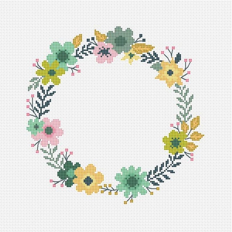 Floral Wreath Cross Stitch Pattern Modern Xstitch Chart - Etsy