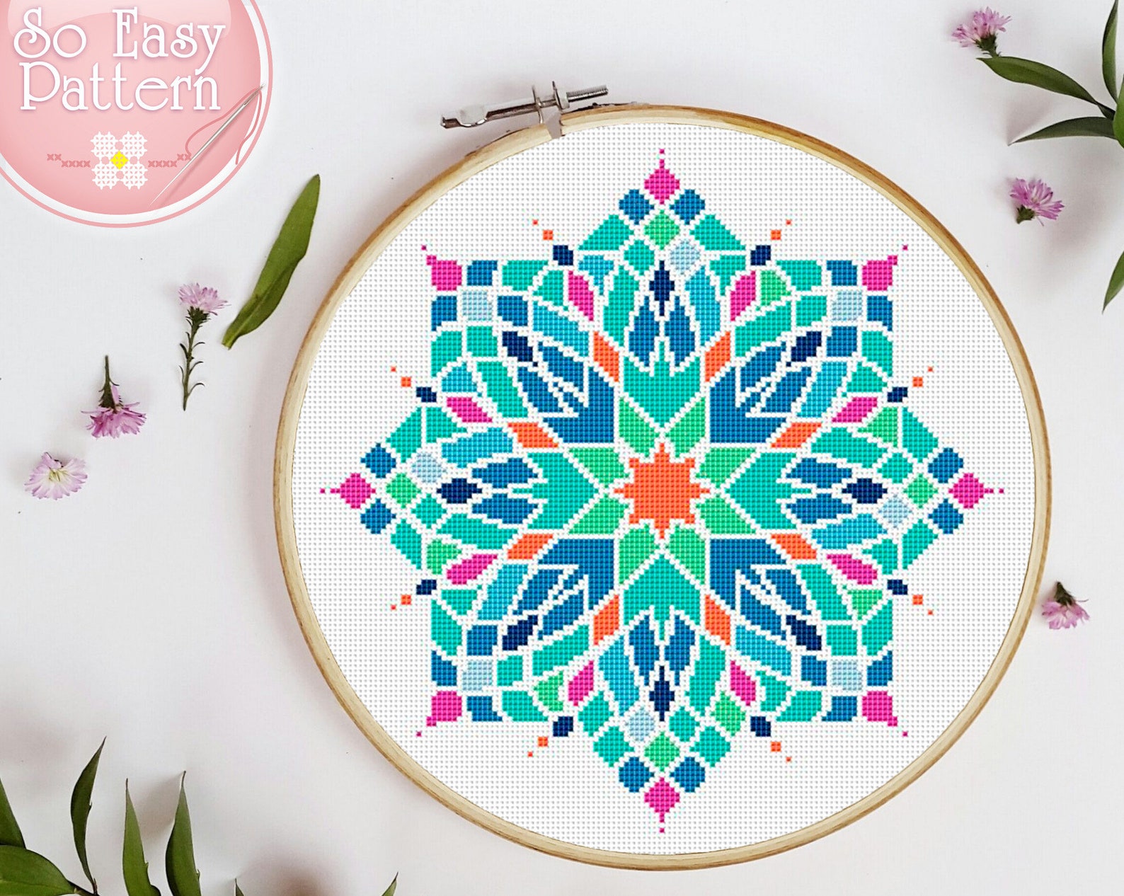 Mandala Cross Stitch Modern Cross Stitch Mandala Rainbow - Etsy