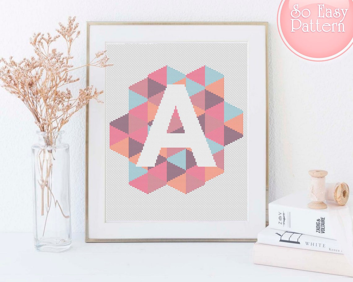 Cross Stitch Letters A Monogram Cross Stitch Geometric Cross - Etsy