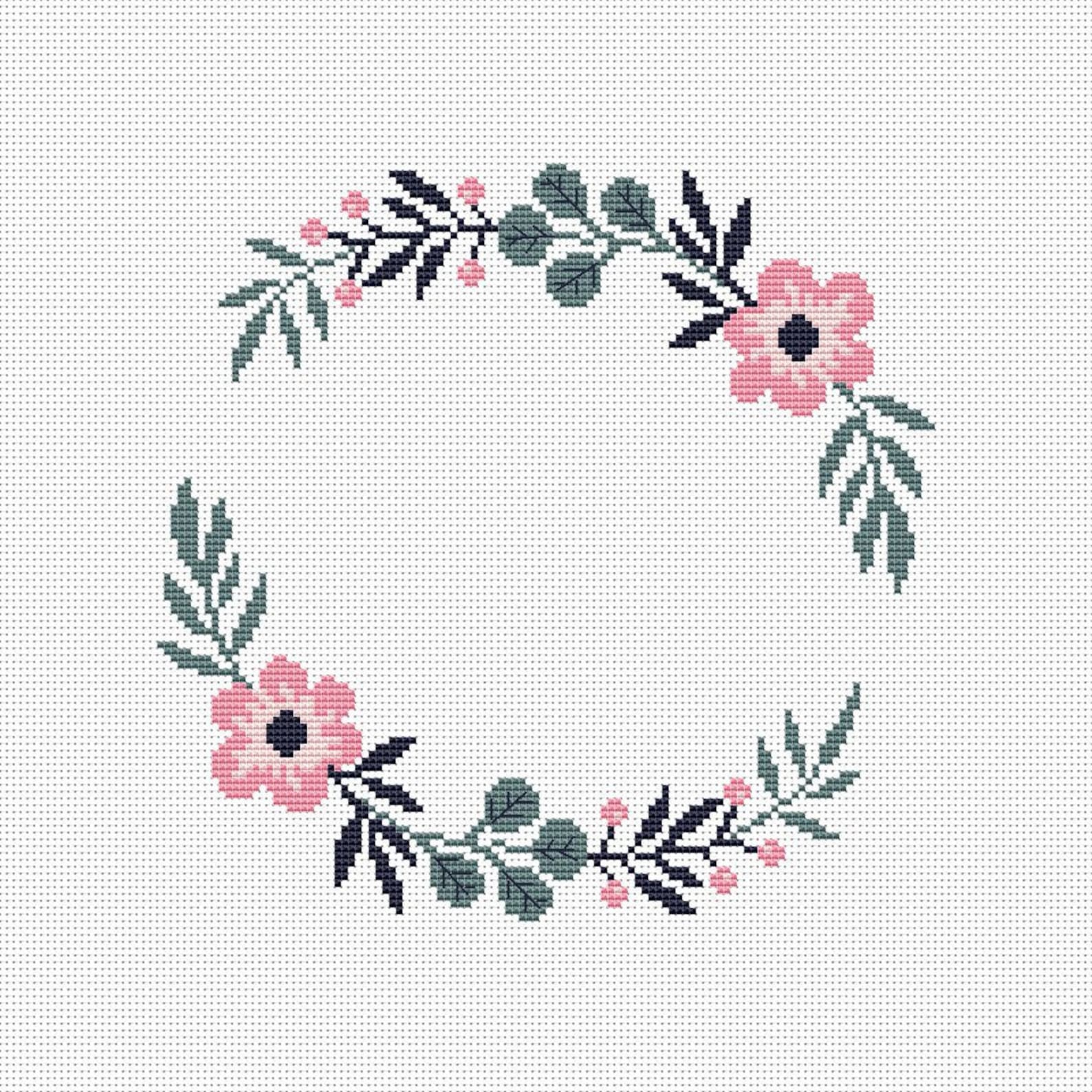 Floral Wreath Cross Stitch Pattern PDF Flower Cross Stitch | Etsy