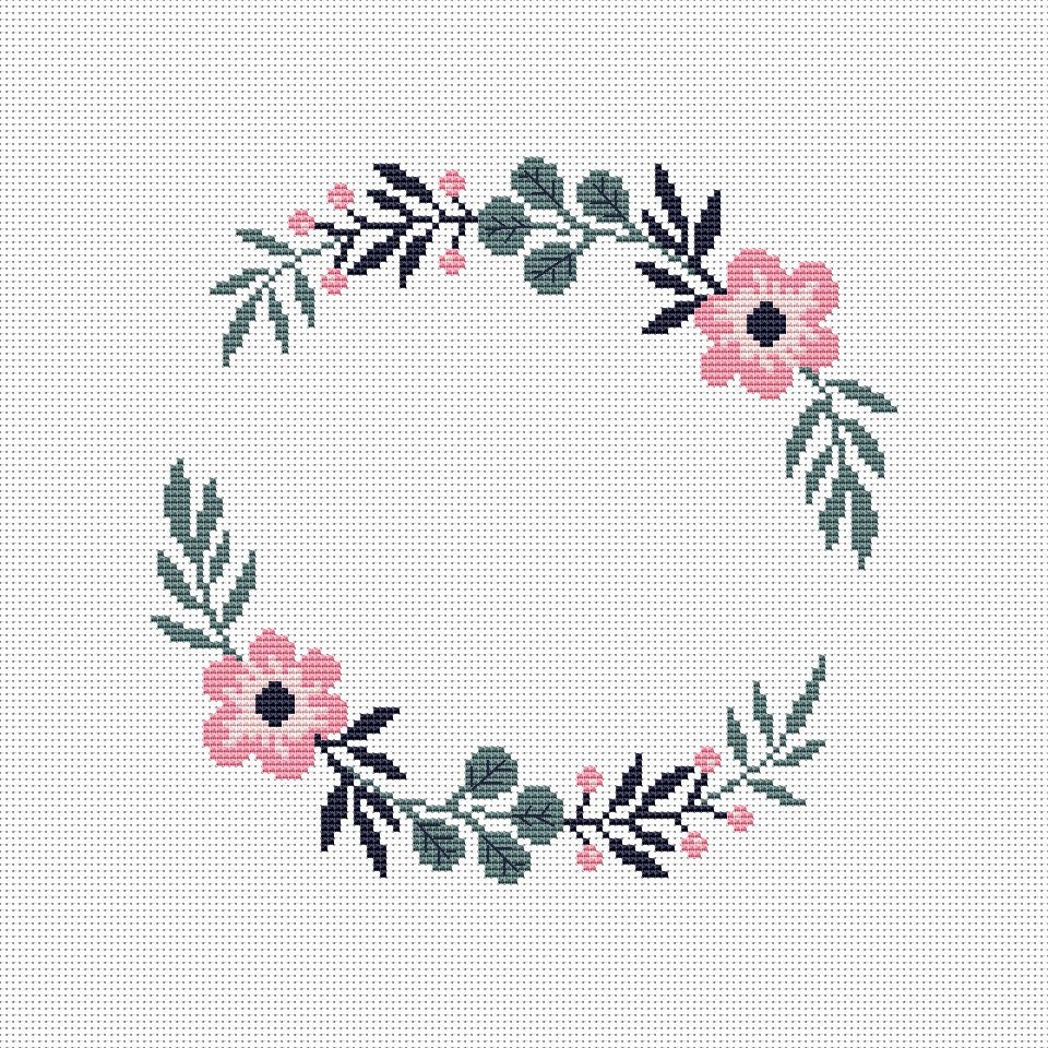 Floral Wreath Cross Stitch Pattern PDF Flower Cross Stitch | Etsy