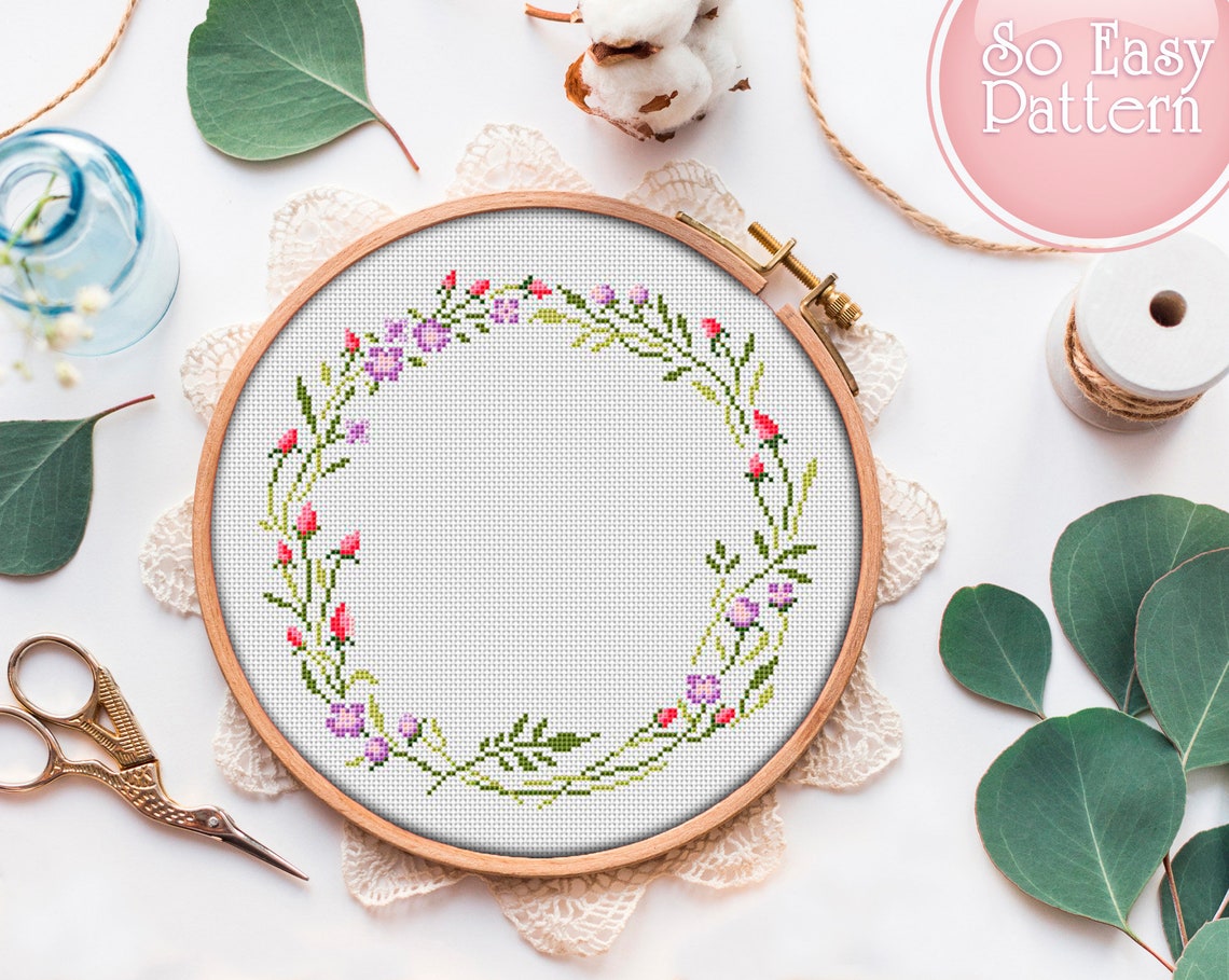 Floral Wreath Cross Stitch Pattern PDF Flower Cross Stitch - Etsy