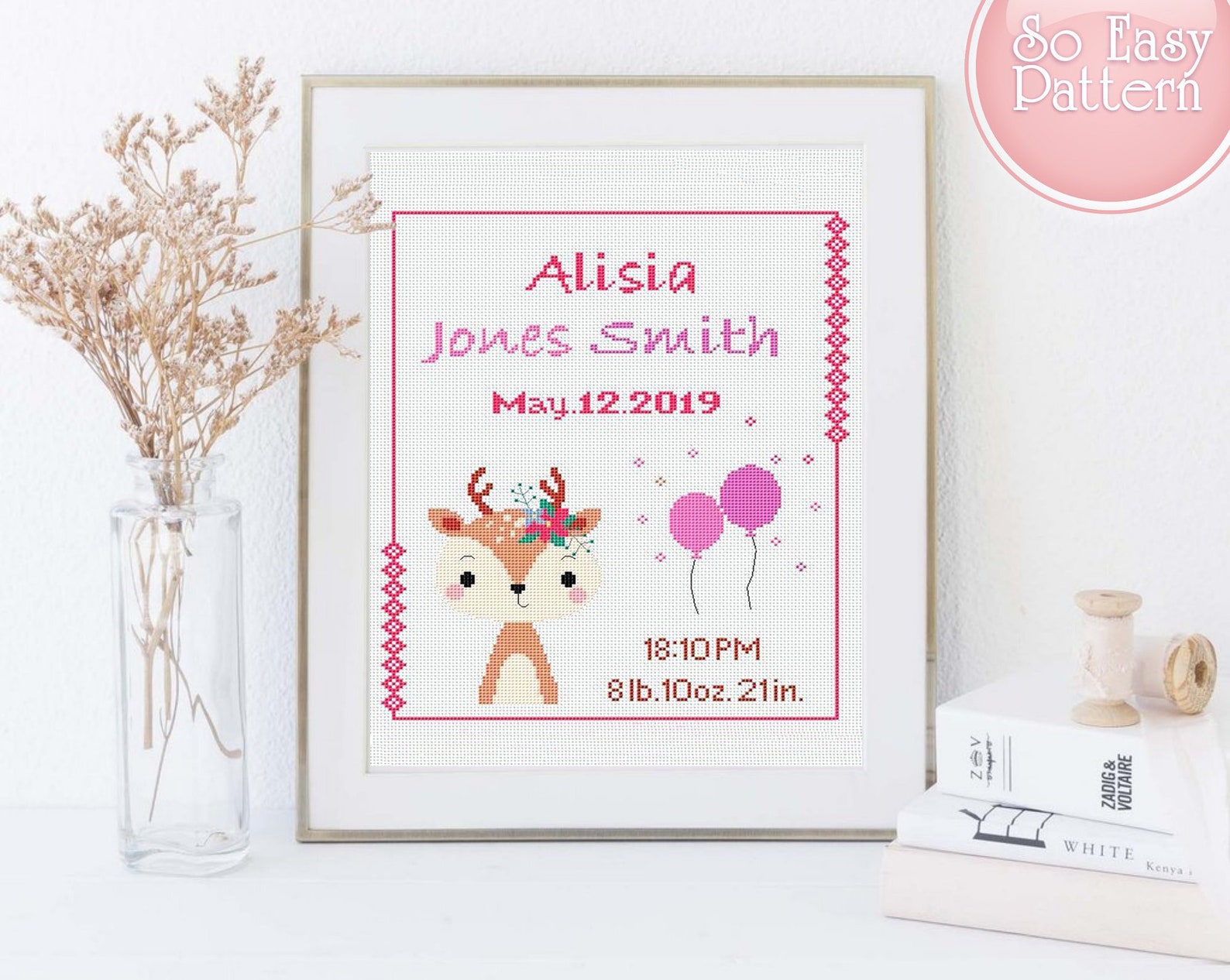Baby Birth Announcement Cross Stitch Pattern Girl Nursery - Etsy
