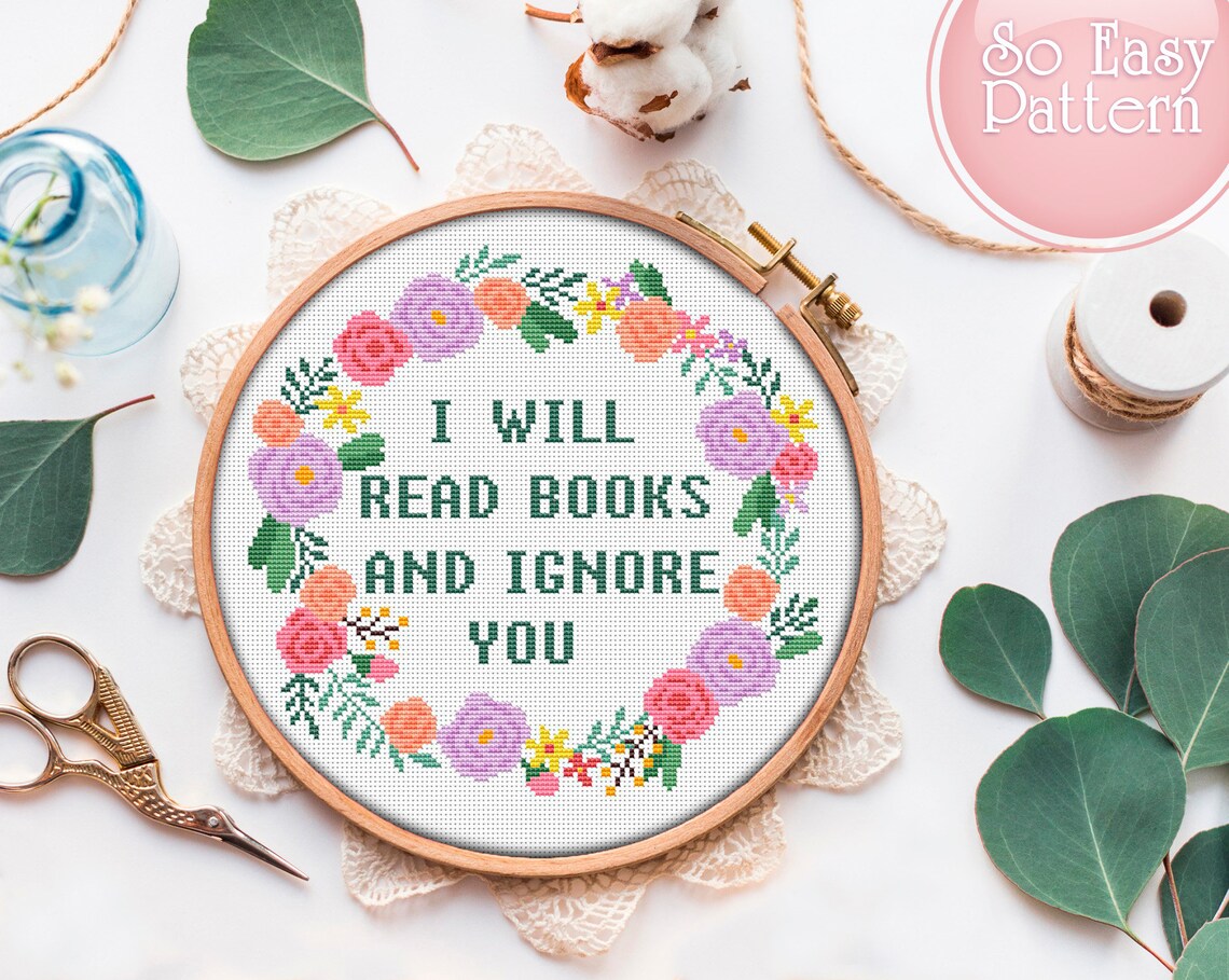 Quote Cross Stitch PDF Pattern I Will Read Books and Ignore - Etsy