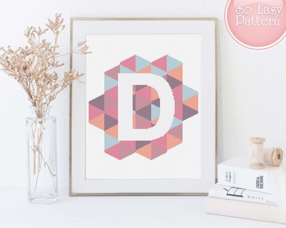 Cross Stitch Letters D Monogram Cross Stitch Geometric | Etsy