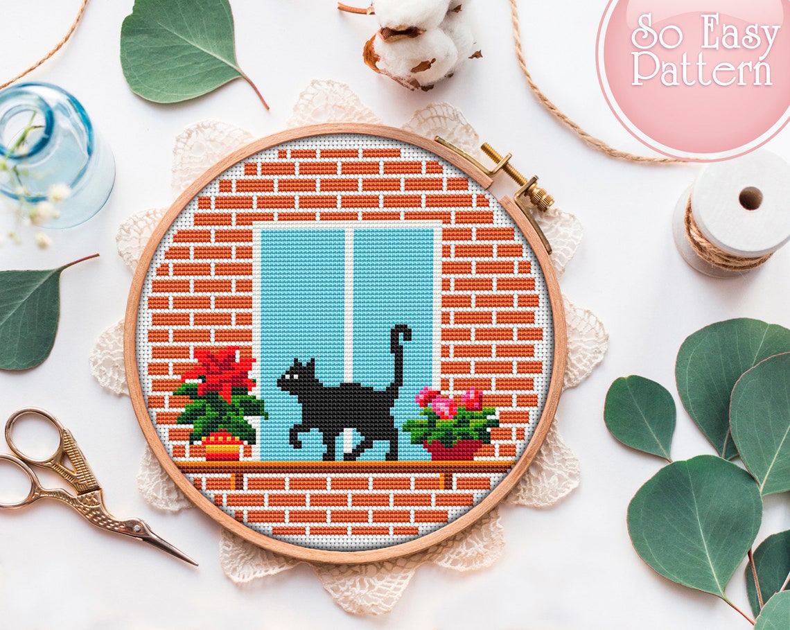 Cat Cross Stitch Pattern PDF Easy Cross Stitch Chart Funny - Etsy