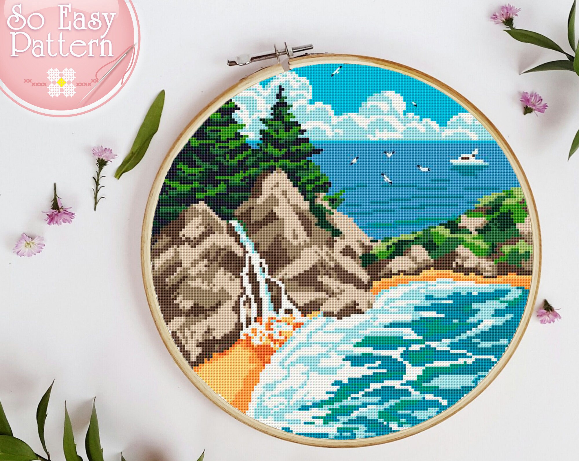 Sewing & Fiber Nature cross stitch pattern landscape DIY gift Mountains ...