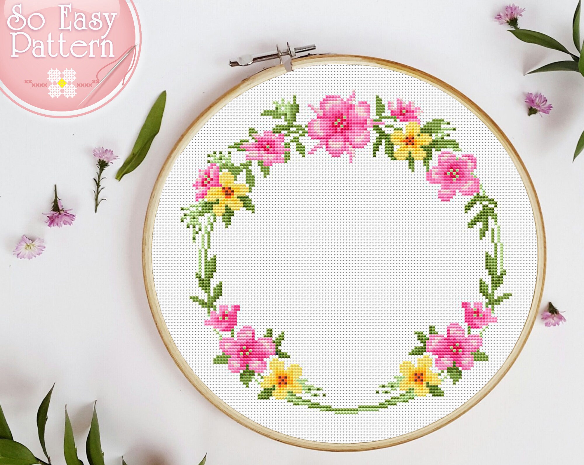 Floral Wreath Cross Stitch Pattern PDF Flower Cross Stitch - Etsy