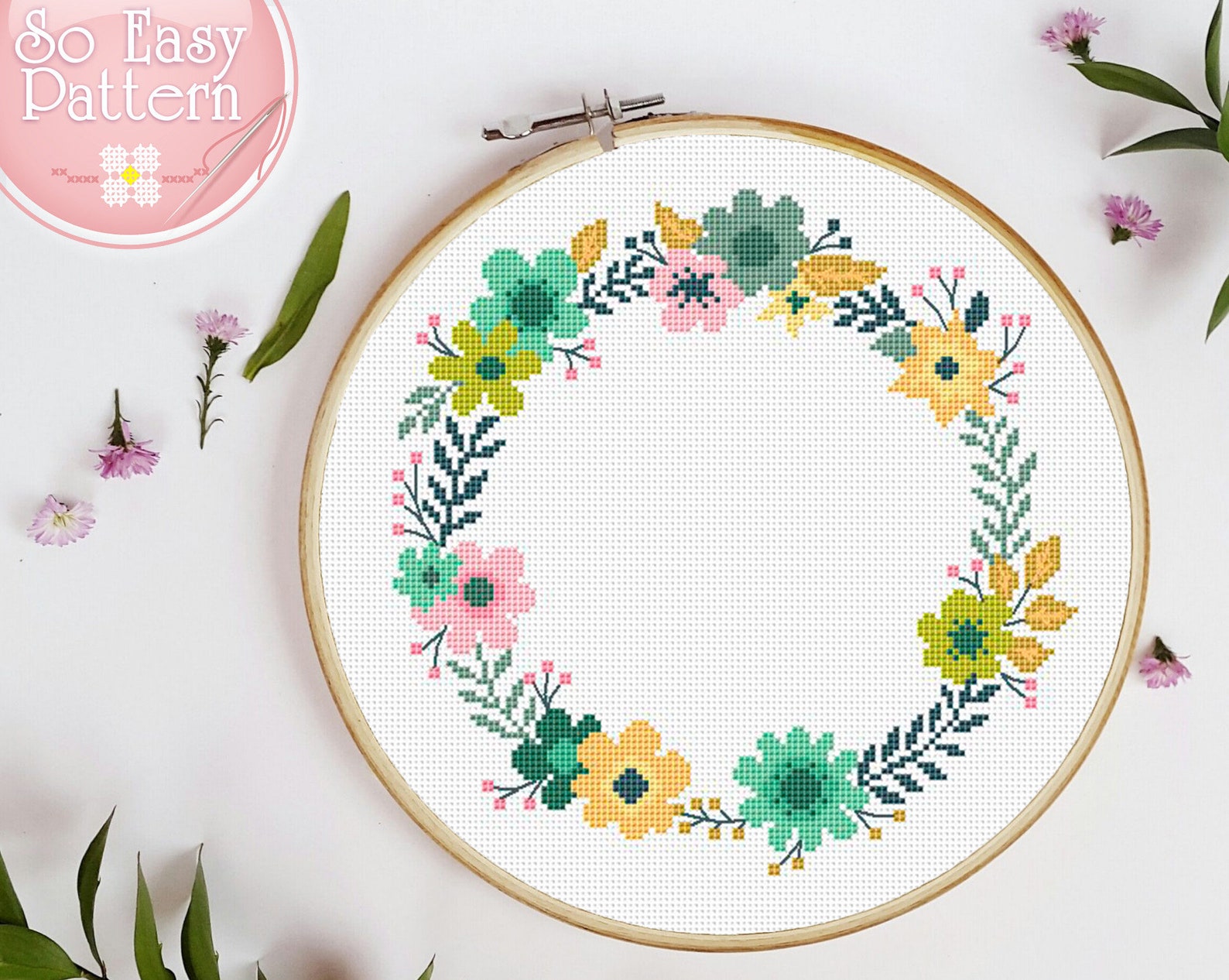 Floral Wreath Cross Stitch Pattern Modern Xstitch Chart - Etsy