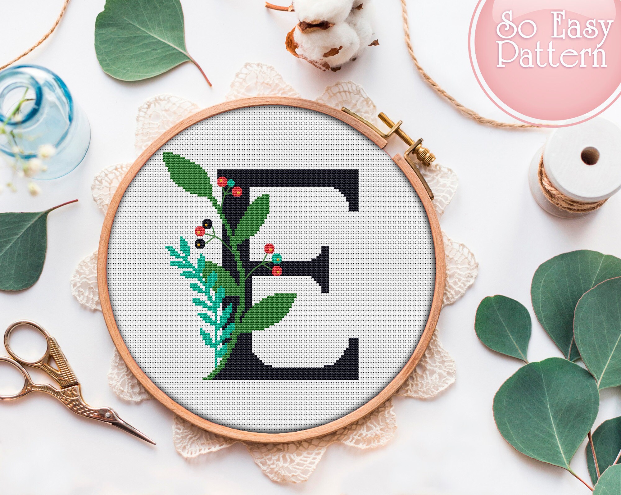Cross Stitch Letters E Monogram cross stitch | Etsy