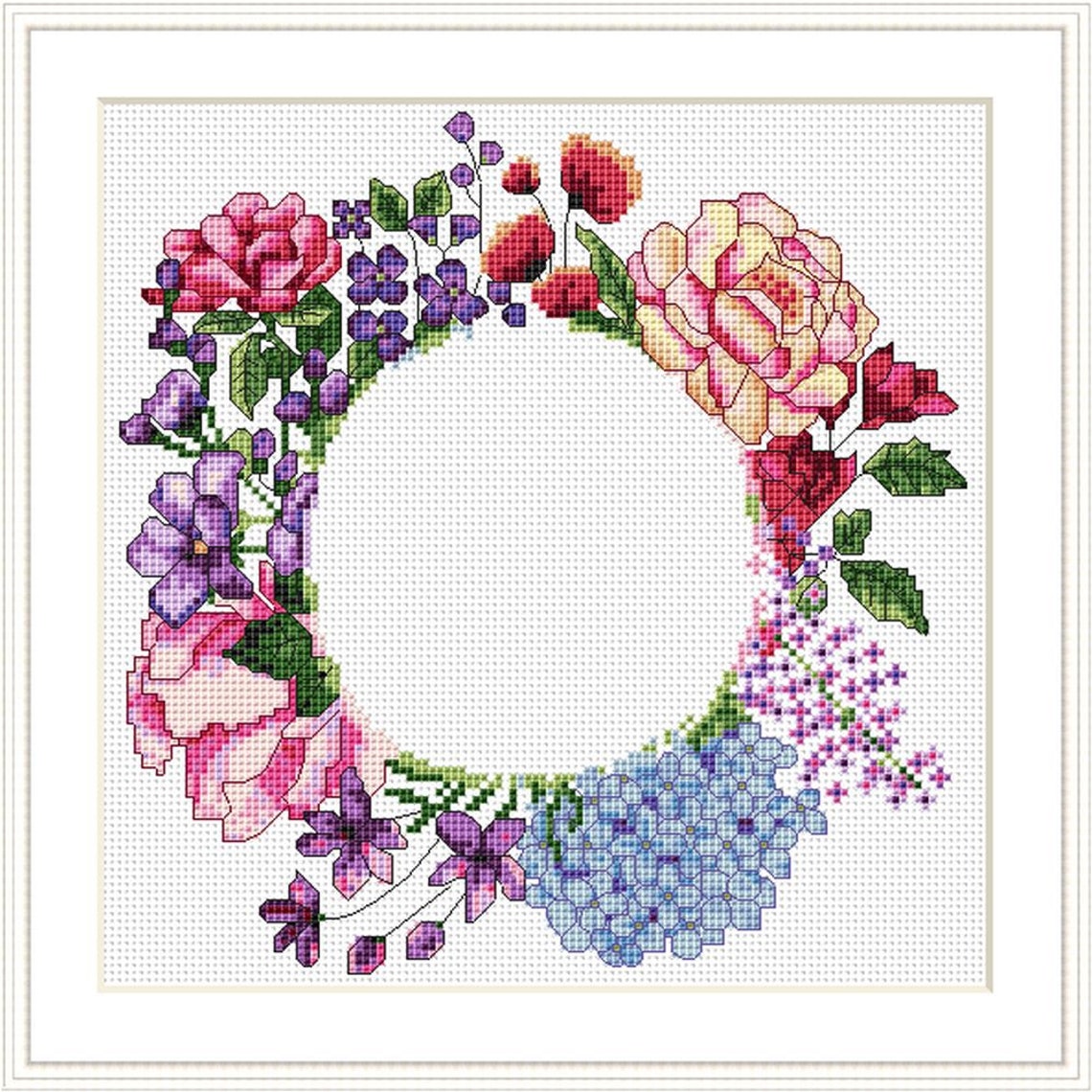 Floral Wreath Cross Stitch Pattern Pdf Flower Cross Stitch Etsy