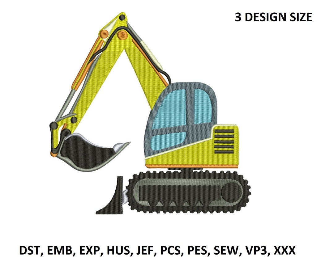 Excavator Construction Machine Embroidery Design Excavator Digger ...