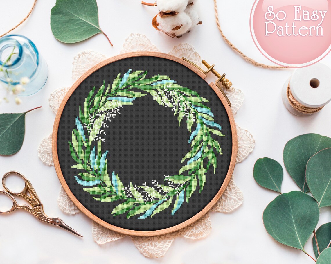 Floral Wreath Cross Stitch Pattern PDF Flower Cross Stitch - Etsy