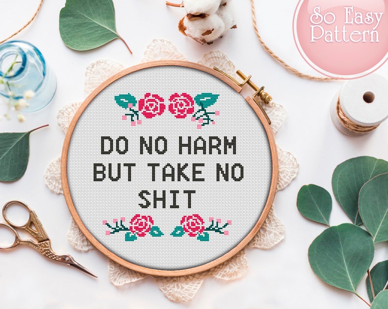 Begginer Cross Stitch Pattern Do No Harm but Take No Shit Easy Level ...