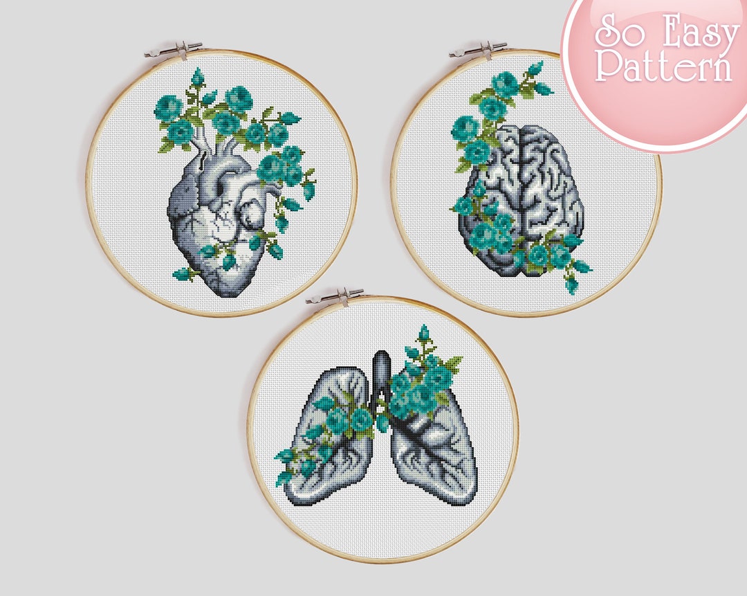 SET 3 Anatomical Cross Stitch Pattern Floral Anatomical Cross Stitch ...