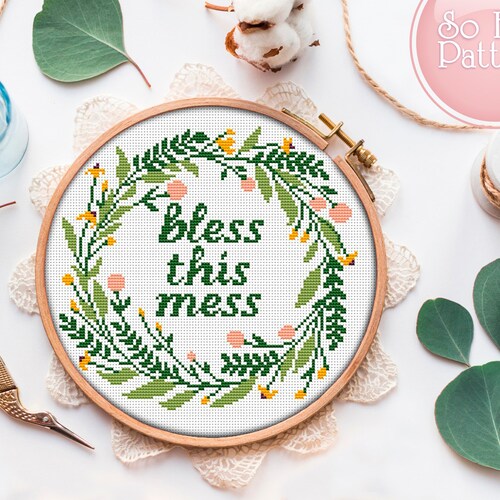 BLESS THIS MESS Counted Cross Stitch Pattern Easy - Etsy
