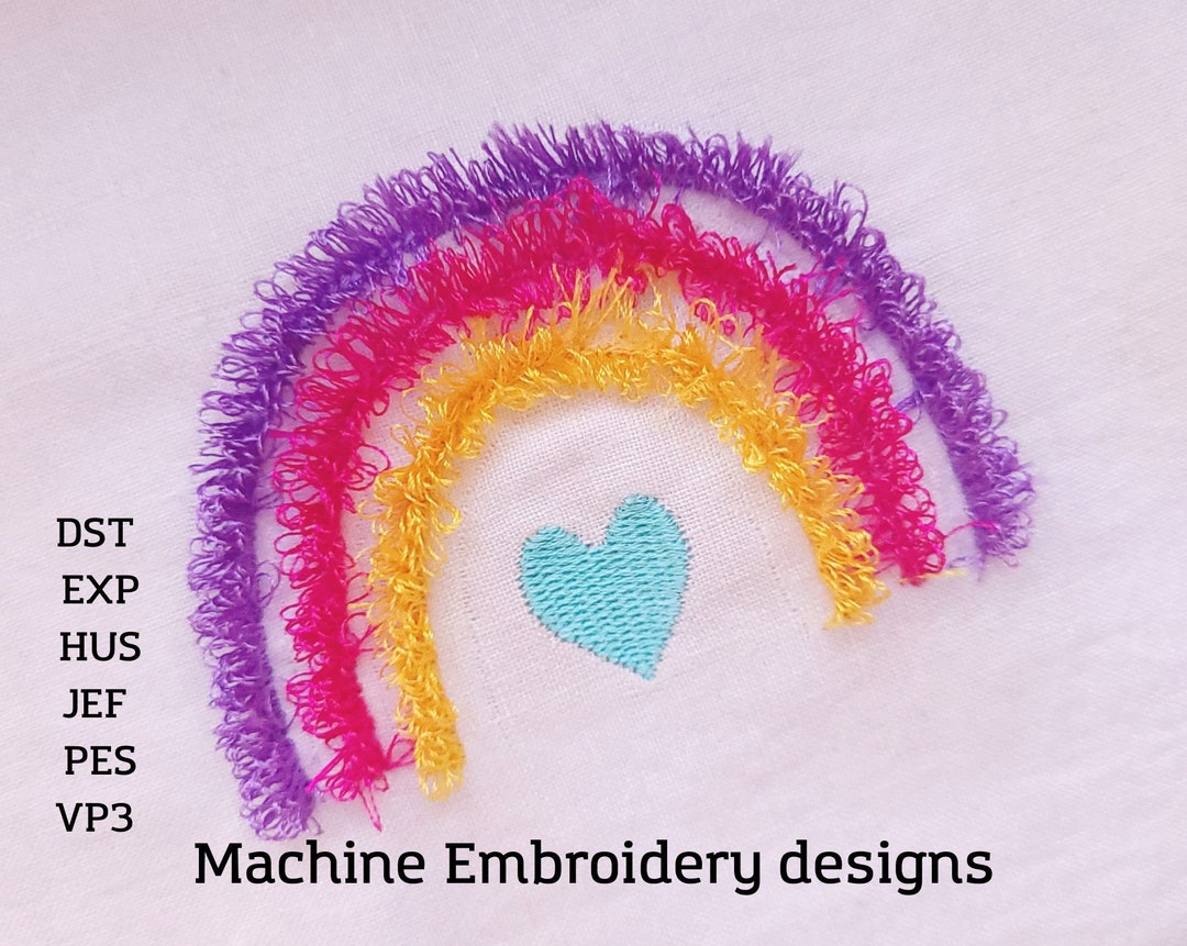 Rainbow Machine Embroidery Design, Fluffy Fringe Embroidery in the Hoop ...