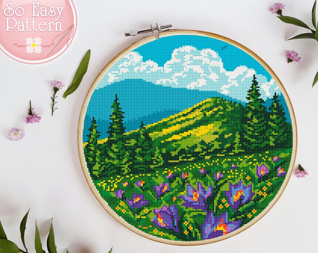 Landscape Modern Cross Stitch Pattern Nature Cross Stitch Mountain ...