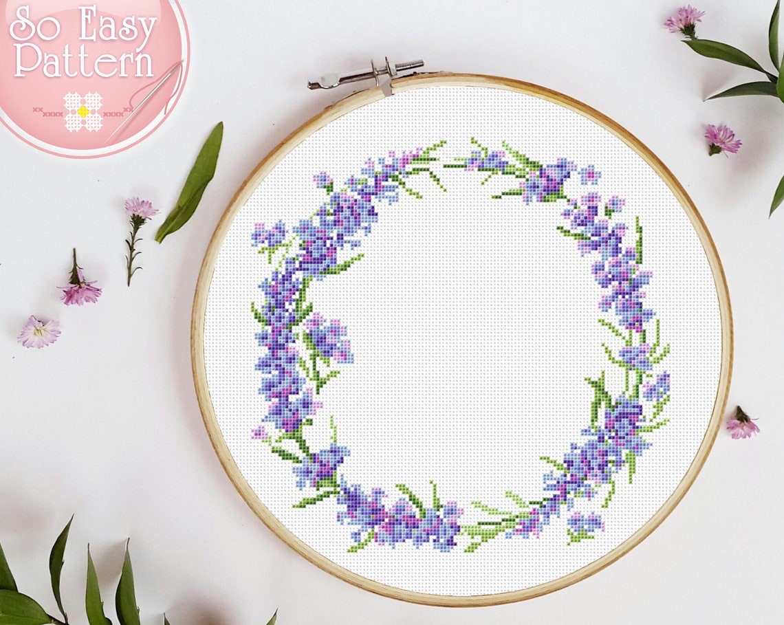 Floral Wreath Cross Stitch Pattern PDF Flower Cross Stitch | Etsy
