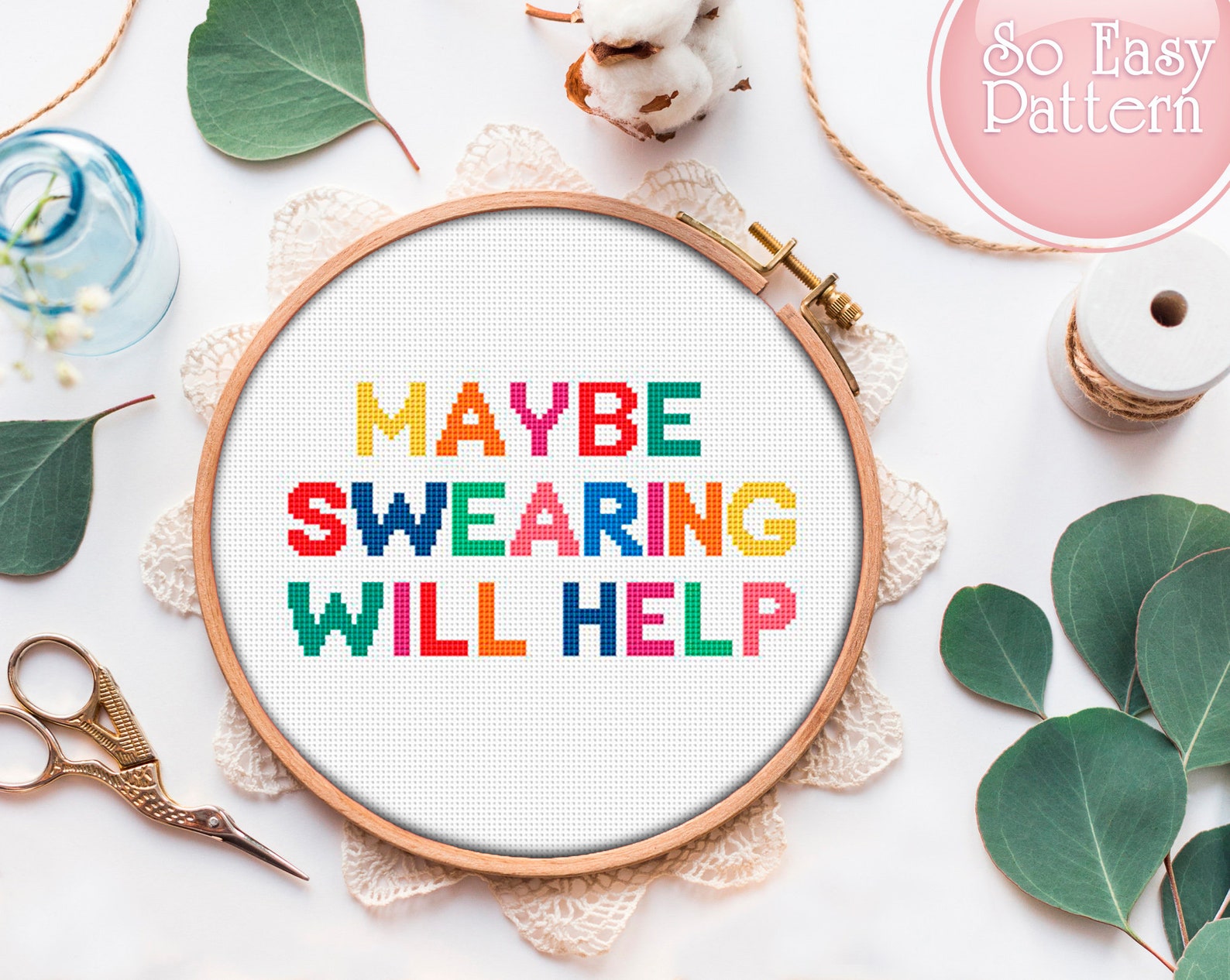 Cross Stitch PDF Pattern Maybe Swearing Will Help, Sarcastic, Quote ...