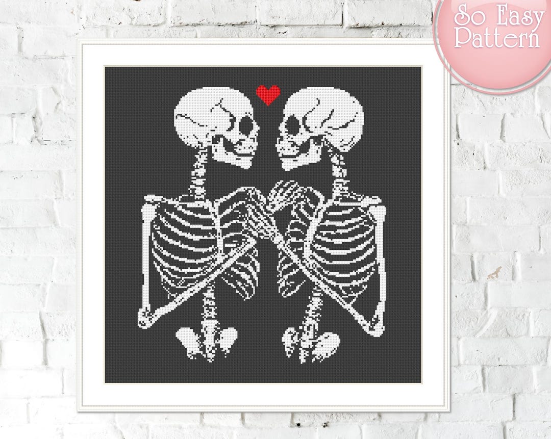 Skeleton Cross Stitch Pattern, Skeleton Lovers Cross Stitch Chart, Gothic Stitching Pattern ...