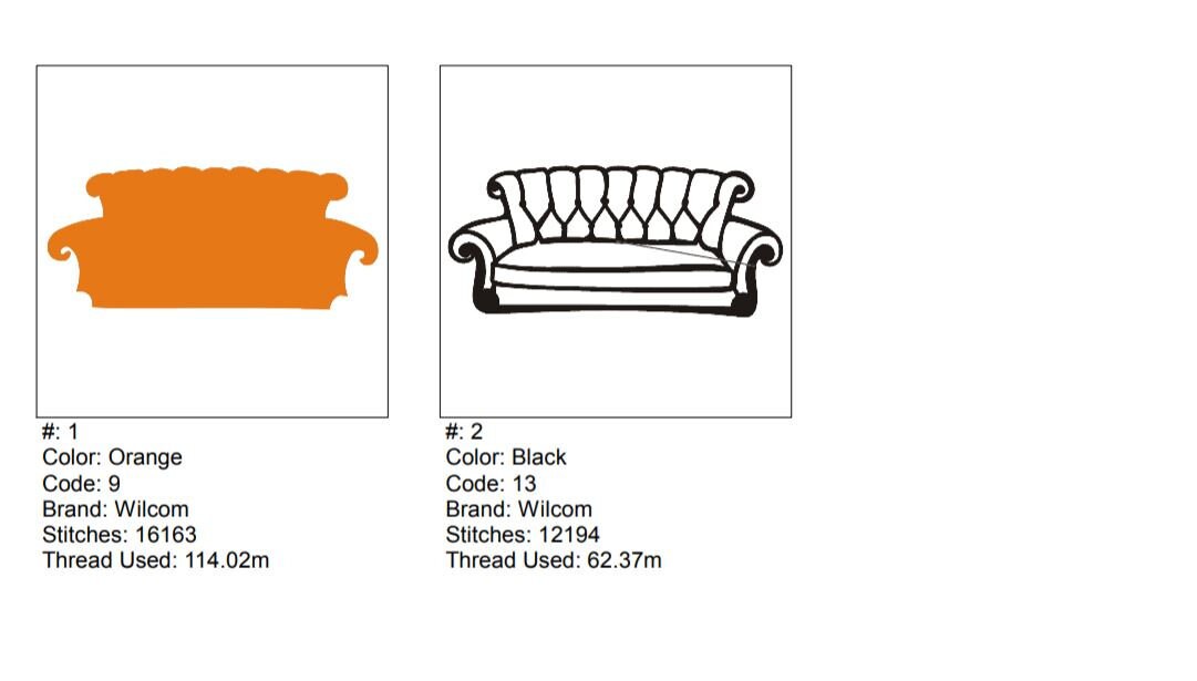 Orange Couch Mashine Embroidery Machine Embroidery Pattern Needlework ...