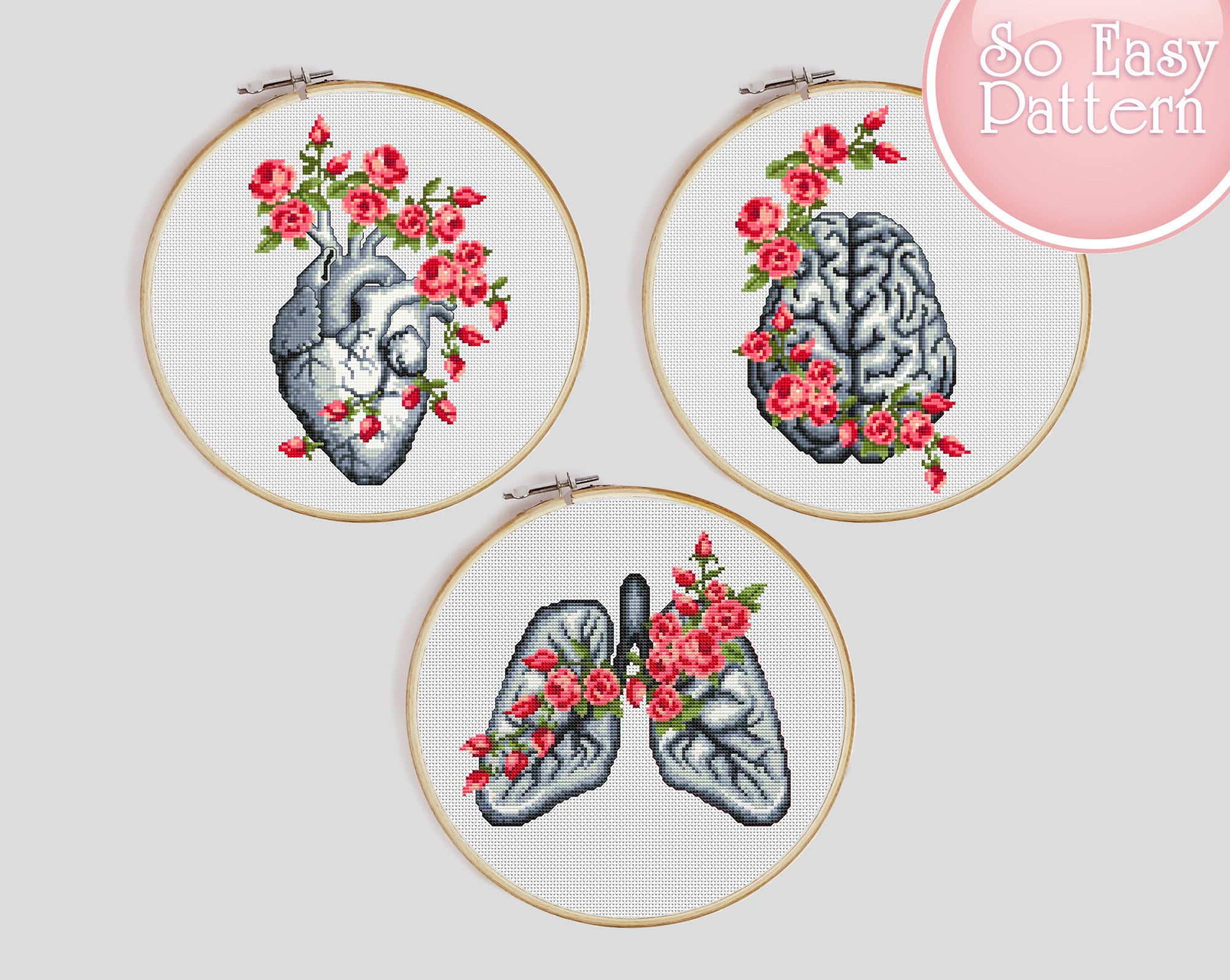 SET 3 Anatomical Cross Stitch Pattern Floral Anatomical Cross Stitch ...