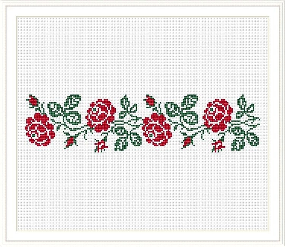 Rose Border Cross Stitch Pattern PDF, Cross Stitch Floral Border ...