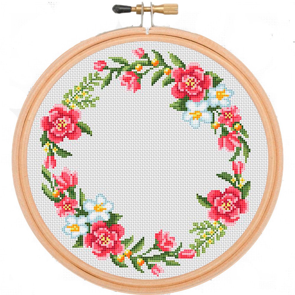 Floral Wreath Cross Stitch Pattern PDF Flowers Cross Stitch - Etsy