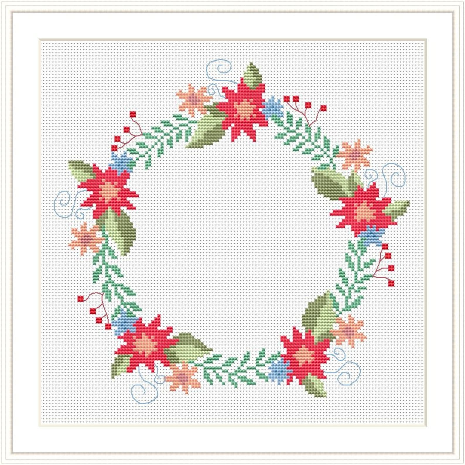Floral Wreath Cross Stitch Pattern Flower Cross Stitch Cross | Etsy