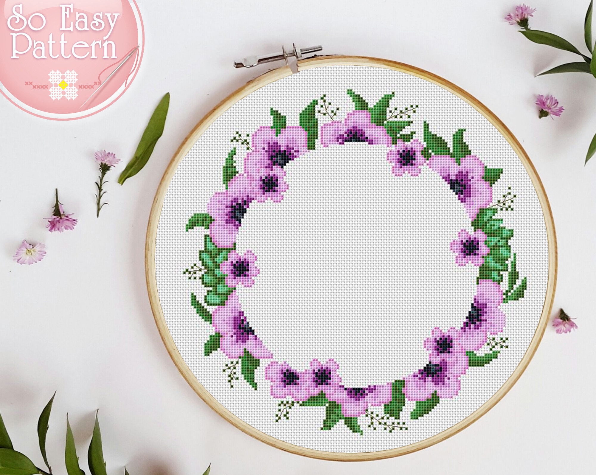 Floral Wreath Cross Stitch Pattern Flower Counted Cross - Etsy