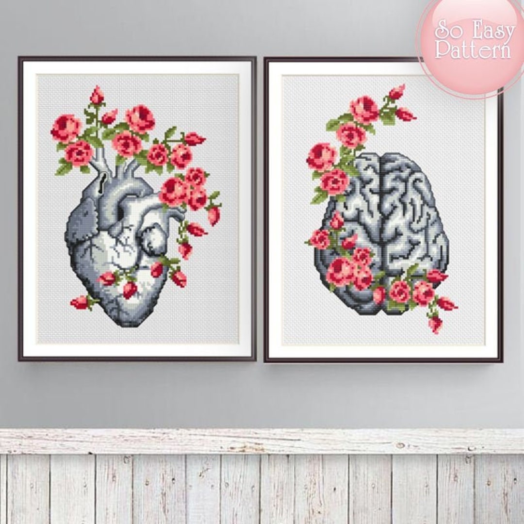 SET 2 Anatomical Cross Stitch Pattern, Floral Anatomical Cross Stitch ...