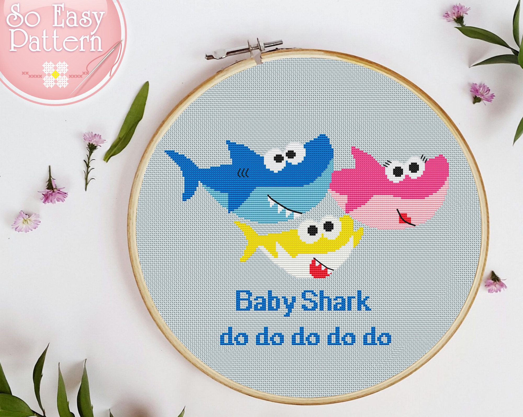 Family Shark cross stitch pattern Digital cross stitch Baby | Etsy